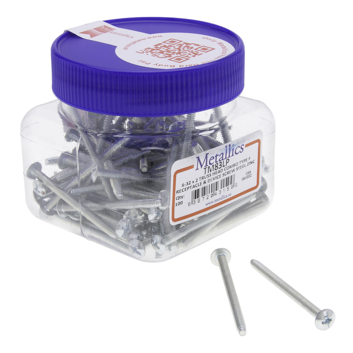 6-32 x 2 in. Truss Head Combo Receptacle Screws - Steel Zinc - 100qty ...