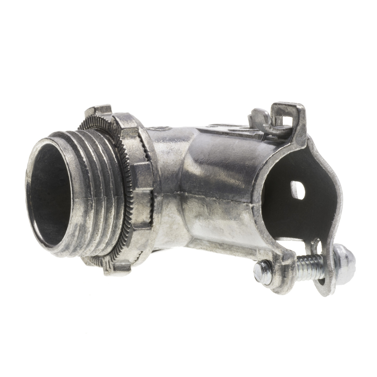 90-Degree Connector with Hinged Strap 3/8", Die Cast Zinc - NSI Industries