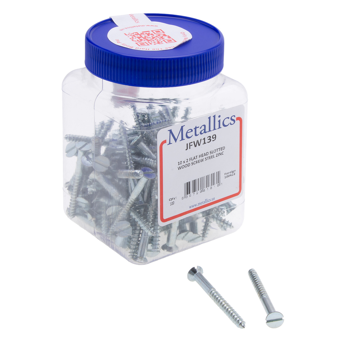 10 x 2 in. Flat Head Slotted Wood Screws - Steel Zinc - 100qty - NSI ...