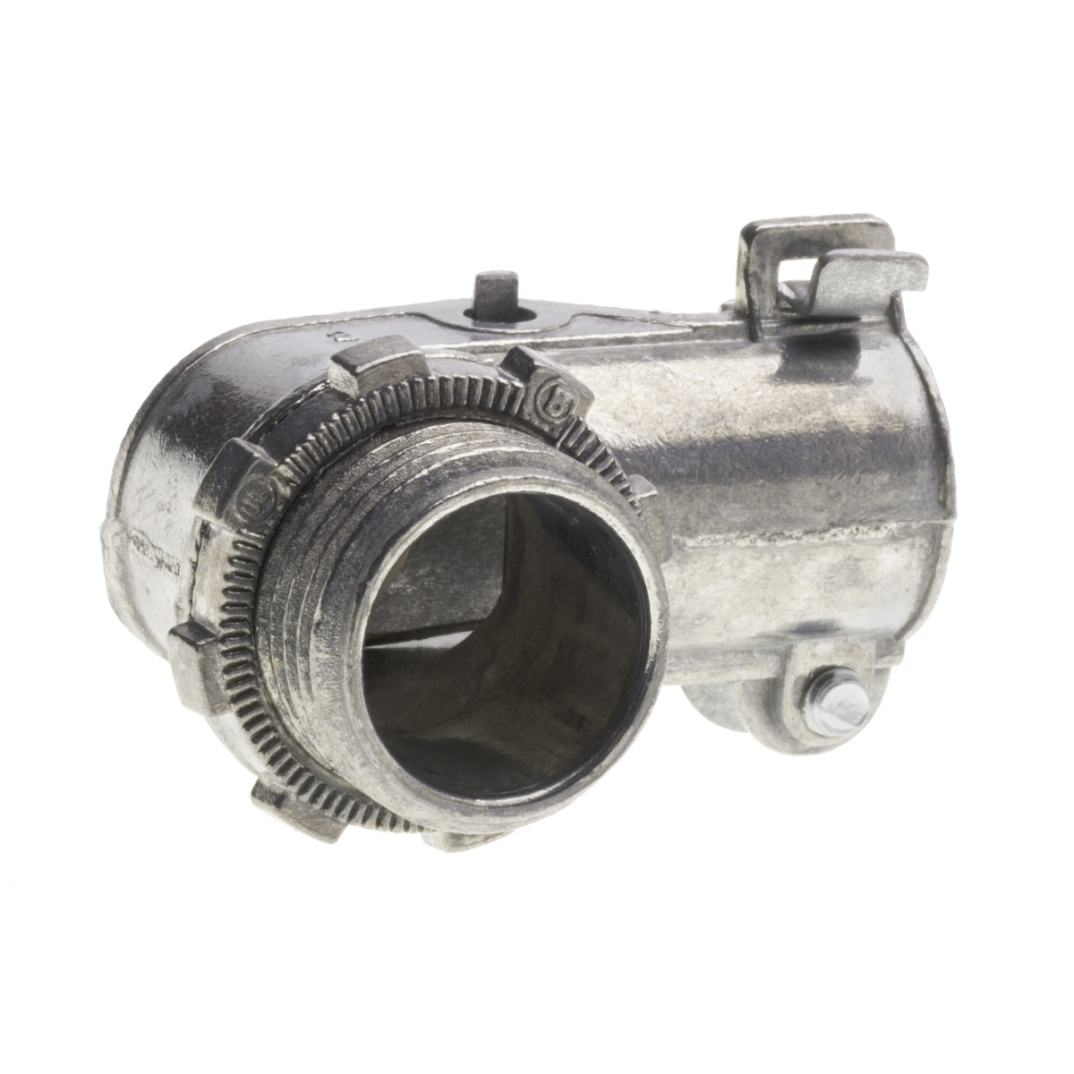 90-Degree Connector with Hinged Strap 3/8", Die Cast Zinc - NSI Industries